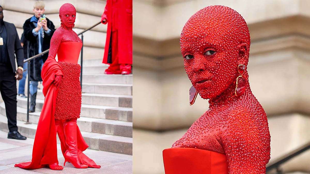 Doja Cat's Red Crystal Outfit At The Schiaparelli Fashion Show Equals ...