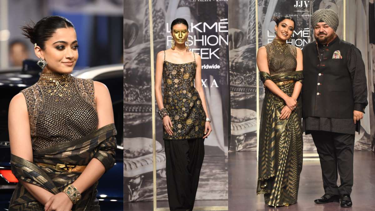 Lakmé Fashion Week 2023: Rashmika Mandanna Stuns In Black & Gold Saree ...